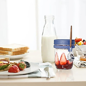 Overnight Oats Jars with Lid and Spoon 380ml Overnight Oats Jars Reusable Yogurt Holder and Cereal Mason Jars with Meter for Salads Milk Cereal Fruit etc (1) (A)