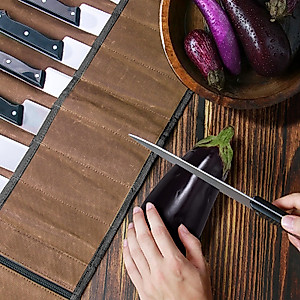 Knife Roll,Knife Bag,Knife Case,Waxed Canvas Chef Knife Bag,Portable Knife Roll Bag With 10 Slots Plus 1 Zipper Pockets Can Hold Home Kitchen Knife Tools Up To 18.8”,Heavy Duty Knife Bags For Chefs