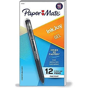 Paper Mate Inkjoy Gel Retractable Pen, 0.5mm, Black Ink, Dozen