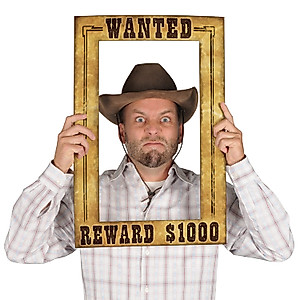 3-D Western Centerpiece Party Accessory (1 Count) (1/Pkg) & Wanted Photo Booth Fun Selfie Frame Western Party Supplies, 15.5" x 23.5", Multicolored