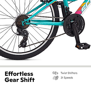 Schwinn High Timber Mountain Bike for Youth Boys Girls, 24-Inch Wheels, 21-Speeds, Front Suspension, Steel Frame and Alloy Linear Pull Brakes, Teal
