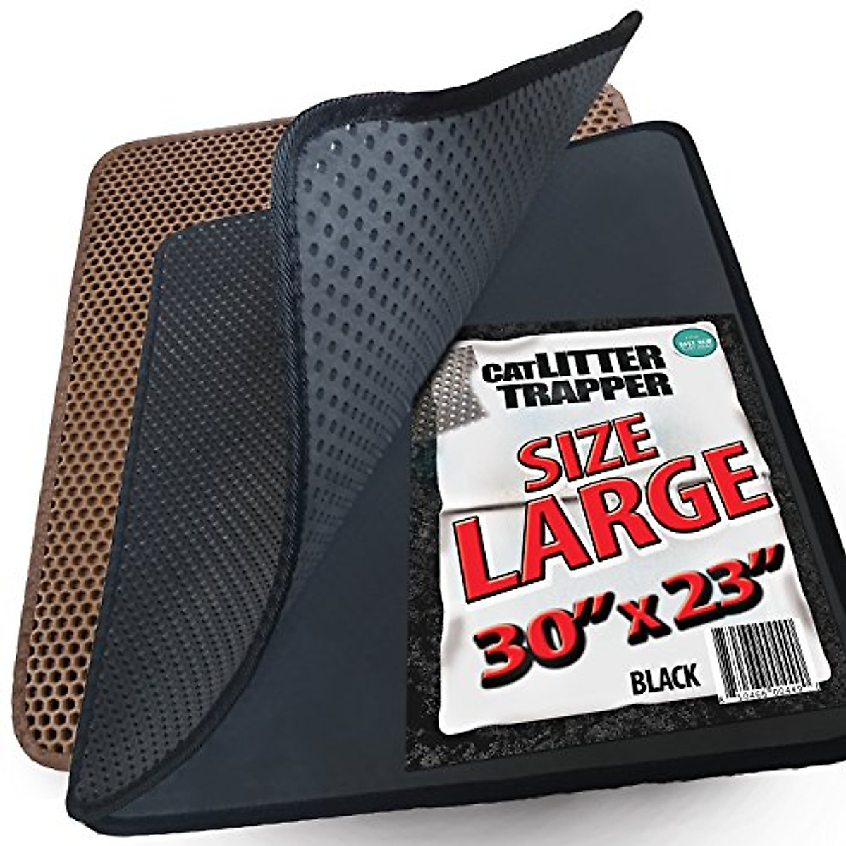 iPrimio Large Cat Litter Trapper Mat with Exclusive Urine/Waterproof Layer - Cat Litter Mat - Larger Holes with Urine Puppy Pad Option for Messy Cats - Soft on Paws and Light - 30" x 23" (Black Color)