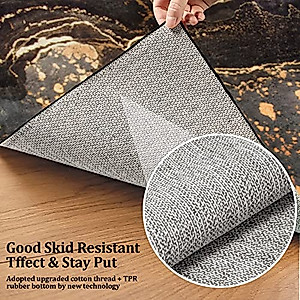 Modern Abstract Collection Area Rug - 3' x 5' Washable Entryway Rug Non-Slip Luxury Marble Texture Area Rug for Bedroom Dining Room Home Office Decor Under Kitchen (Brown/Gold)