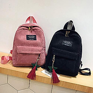 RUIVE Woman Mini Simple Corduroy Backpacks Campus Style Pure Color Leisure Dark Blue Backpack Kids (Pink, one size)