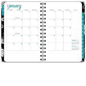 HARDCOVER 2024 Planner: (November 2023 Through December 2024) 5.5"x8" Daily Weekly Monthly Planner Yearly Agenda. Bookmark, Pocket Folder and Sticky Note Set (Monochrome Floral)