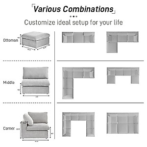 160.6" Cloud Modular Sectional Sofa with Thick Cushion,Down Filled Comfort V Shaped Sofa Couch for Living Room,Minimalist Wide Deep Seat Convertible Couches，4 Seater & 1 Corner+1 Ottoman