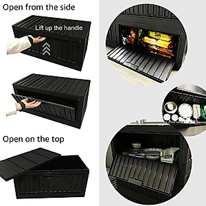 livinbox 45L Stackable Foldable bins for storage, Collapsible Storage Bins w/lids Side-Open Door, Home Office Bedroom Living Room Comic Books, Black, FB-6432S-BK