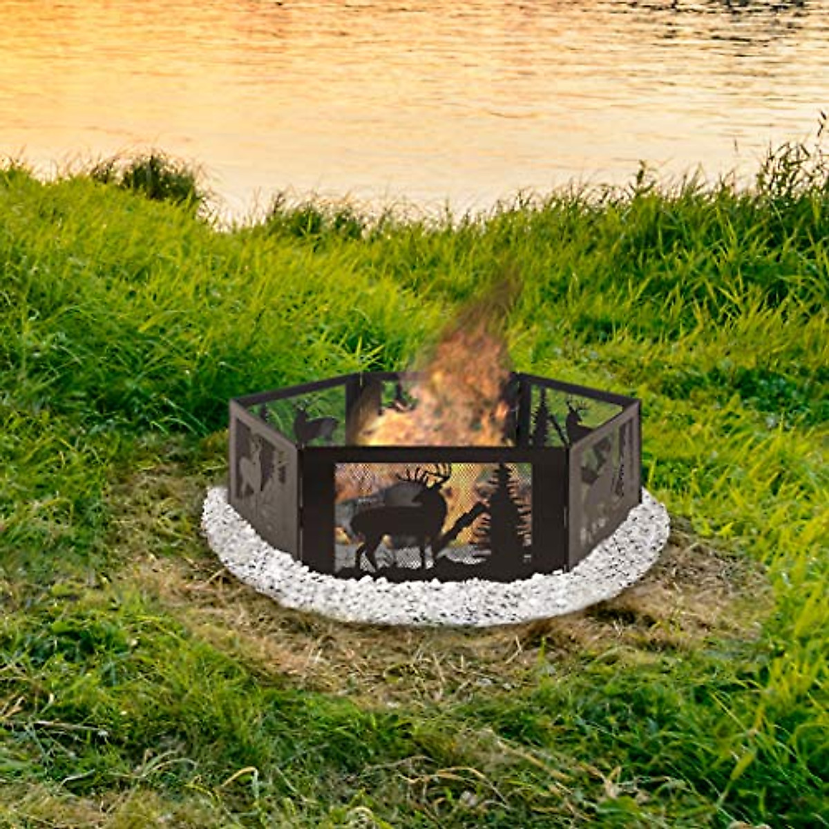 Pleasant Hearth OFW116FR Deer Mountain Folding fire Ring, Black