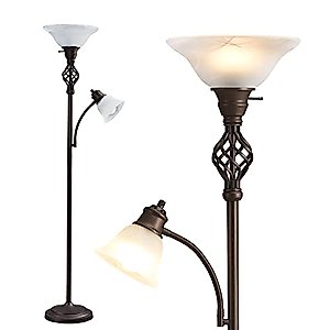 GyroVu Torchiere Floor Lamp for Living Room, LED Standing Reading Light for Bedroom with Glass Shade for Living Room Corner Bedroom Home Office,Bulbs Included