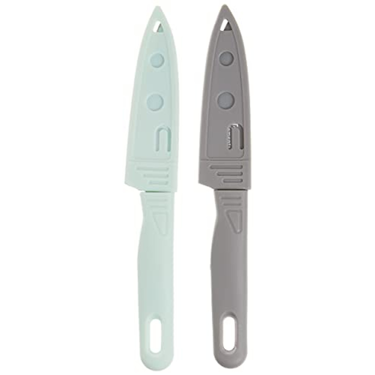 Tovolo Paring Knives Set of 2 (Mint / Gray) - Essential Small Knife Set for Cooking, Peeling, Slicing, & Precise Jobs / Includes Blade Covers for Safe Storage & Travel