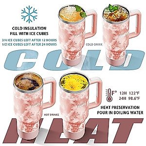 TEAMVV 40 oz Tumbler with Handle and Straw Stainless Steel Vacuum Insulated Tumbler Tea or Iced Coffee Mug for Hot or Cold Beverages 40 oz Tumbler with Handle(Peach Tie Dye)