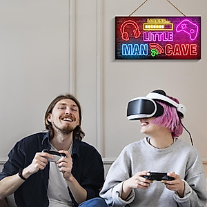 Little Man Cave, Gaming Wooden Door Sign for Little Boy Gamer Room Decor, Nursery Playroom Hanging Decor (6"x12")