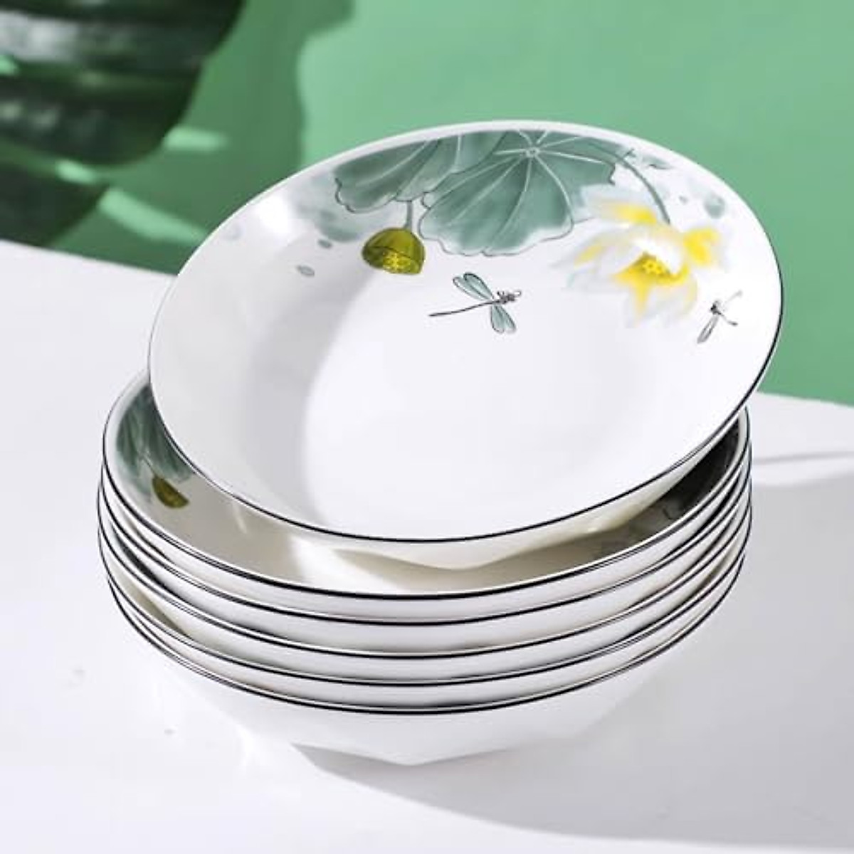 ESTELAR Dinner Plates Set Kitchen Dish Plate, Home Ceramic Tableware Set, Creative Personalized Lotus Plate, Deep Soup Plate, Fruit Plate, Microwaveable Kitchen Salad Bowl (Size : Small)