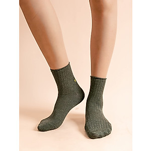 SHENHE Women's 5 Pairs Ribbed Knit Athletic Running Cushioned Mid Calf Crew Socks Multicolor Brown One Size