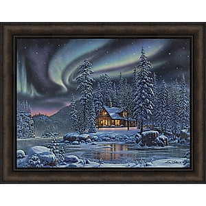 Rivers of Life, Aurora Bliss and Fire & Ice Trilogy by Kim Norlien 3 Framed Print Grouping Northern Lights Wolves Log Cabin Winter Full Moon Stars Campfire Art Print Pictures