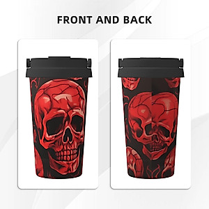 Insulated Coffee Mug Red Skulls 17oz Double Wall Vacuum Stainless Steel Tumbler With Leak-Proof Lid And Handle, Cute Travel Thermos Mug For Cold Hot Drinks