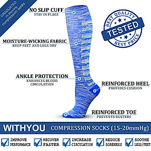 WITHYOU Compression Socks 15-20 mmHg is Best Athletic for Men & Women Running Flight Travel Pregnant