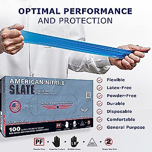 American Nitrile – Slate Powder Free Nitrile Gloves – Latex Free Disposable Gloves – Medical, Mechanic, Esthetician, Tattoo Artist– Made in the USA