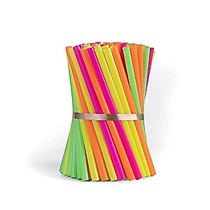 300ct Large Milkshake/Smoothie/Slush Straws, Disposable Jumbo Extra Wide Thick Long Plastic Drinking Straw, Assorted Colors, 9"x.26" (300) (Neon)