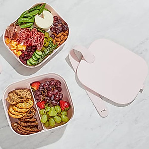 W&P Porter Lunch Box, 3 Compartment Bento Box Style Portable Adult Lunch Box with Snap Strap- Food Container, BPA Free, Dishwasher and Microwave Safe, Blush, Medium