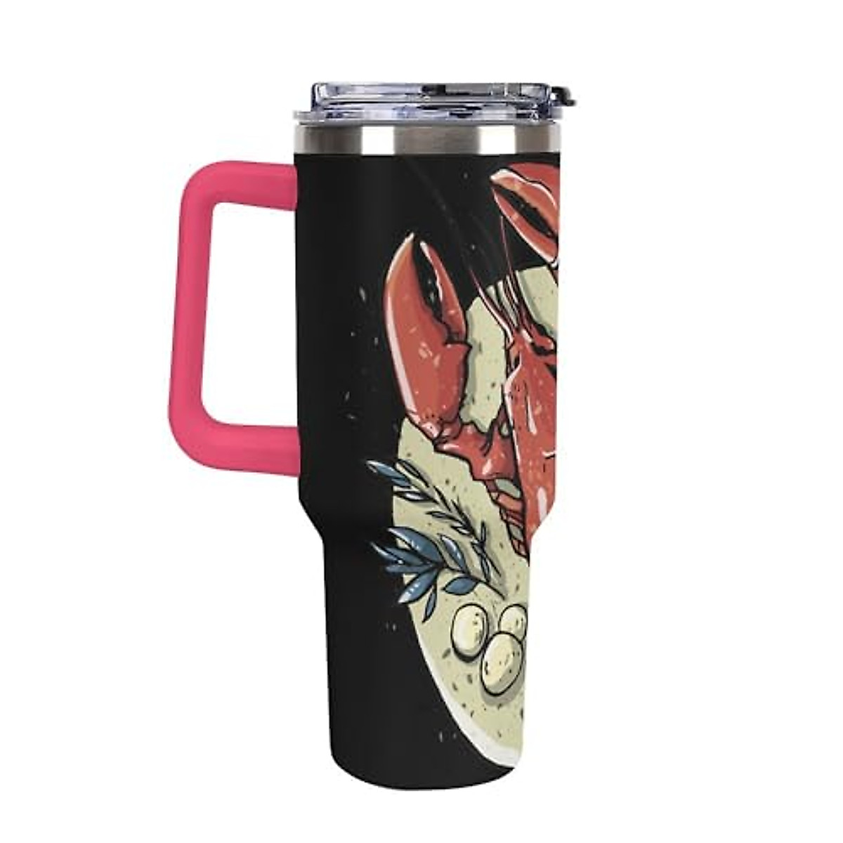 Red Lobster 40oz Water Bottle Double Wall Insulated Tumbler with Handle Leakproof Travel Mug Light Rose Red-style