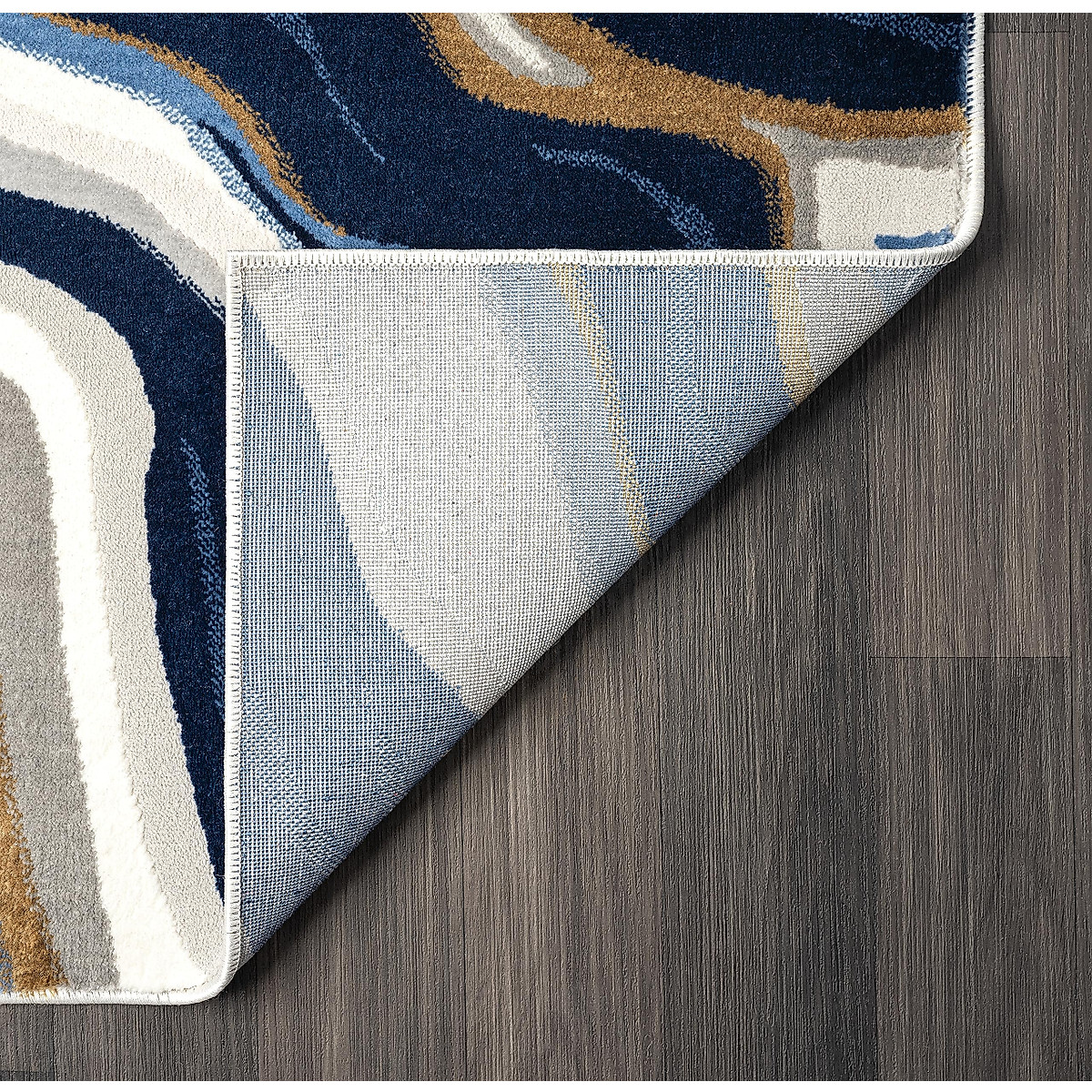 Abani Regal Collection Area Rug - Blue/Grey Abstract Wavy Design -4' x 6' - Easy to Clean - Durable for Kids and Pets - Non-Shedding - Medium Pile - Soft Feel - for Living Room, Bedroom & Office