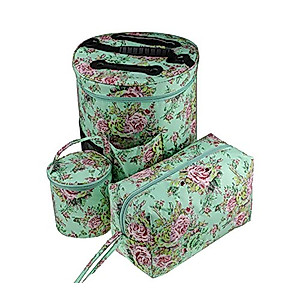 Katech Empty Yarn Bags Set 3 Pieces Green Knitting Bags Flower Pattern Large Capacity Yarn Round Storage Bag Organizer Travel Wrist Tote Bag for Holding Yarn Balls, Crochets Hooks and Knitting Kit
