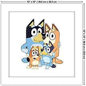 Trends International Gallery Pops Bluey - Dad, Mum, Bluey and Bingo Wall Art, White Framed Version, 12'' x 12''