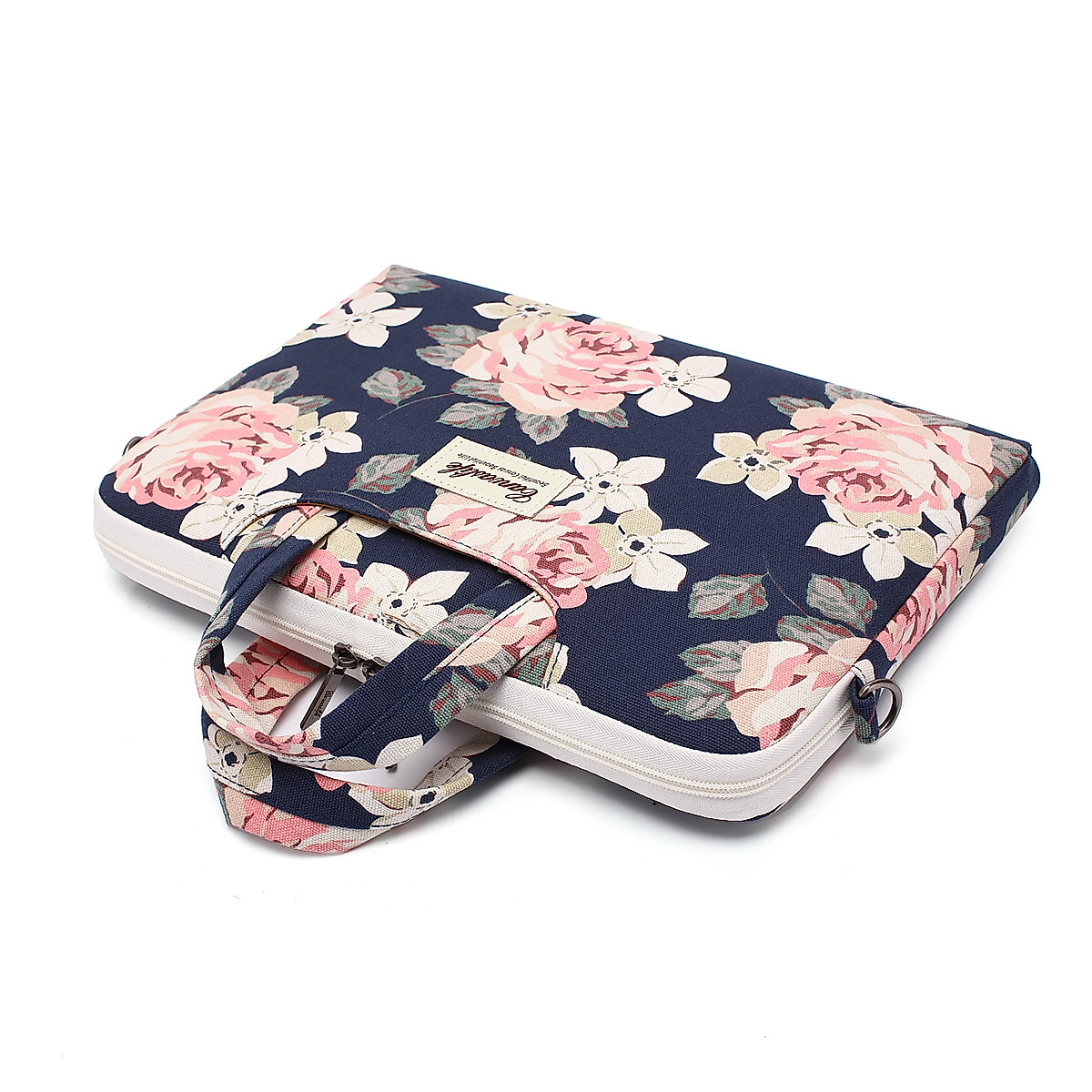 canvaslife White Rose Patten Waterproof Shoulder Messenger Bag Case Sleeve for 14 Inch 15 Inch Laptop Briefcase 15.6 Inch