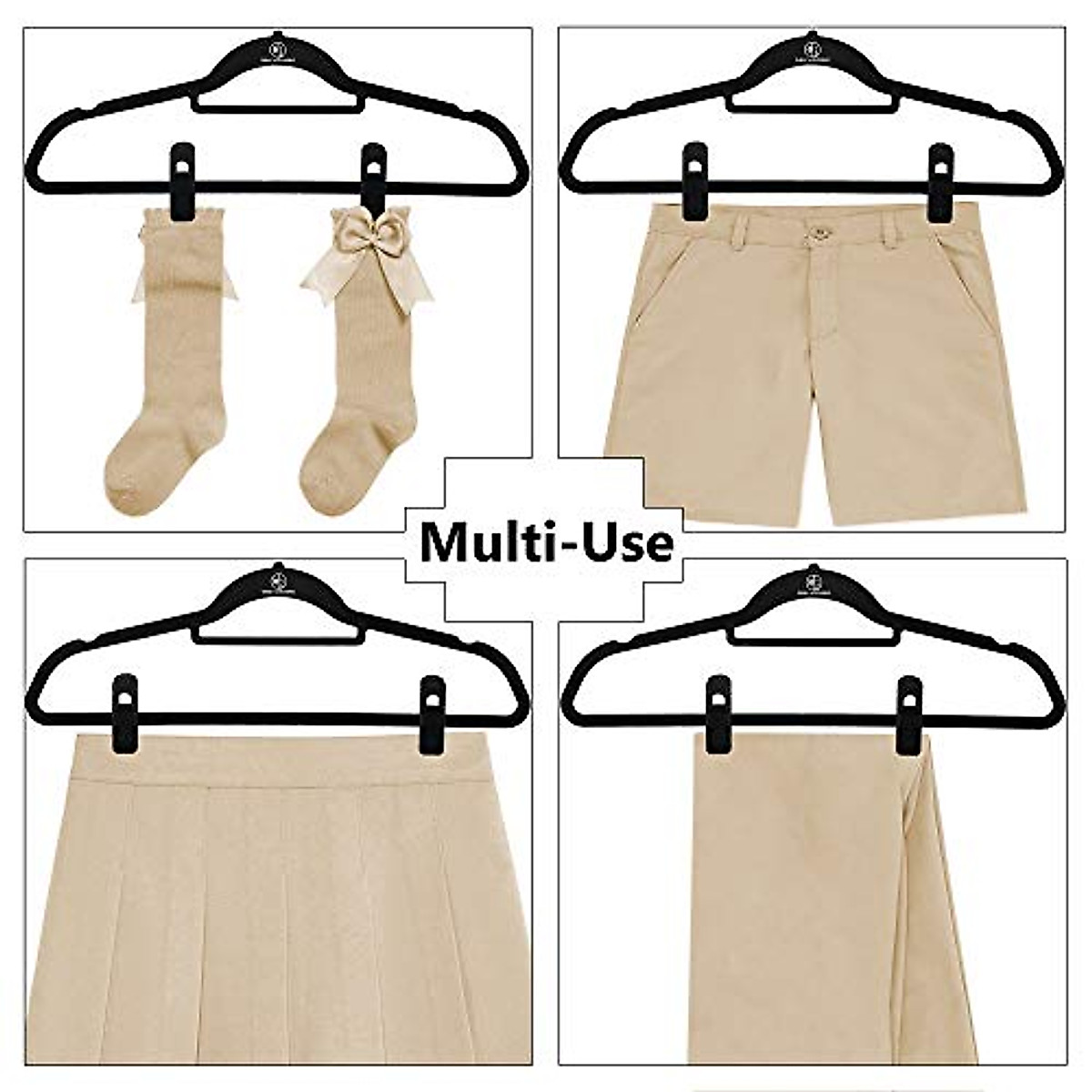 Closet Accessories, Black velvet hangers, ultra slim space saving, notches, tie bar, swivel hook, 30 pack, with bonus 20 matching velvet finger clips