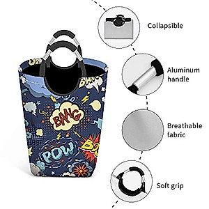 Wondertify Comic Book Speech Bubbles Laundry Hamper Pop Boom Cloud Splash Humour Balloon Bomb Bang Clothes Basket With Easy Carry Handles For Clothes Organizer Toys Storage