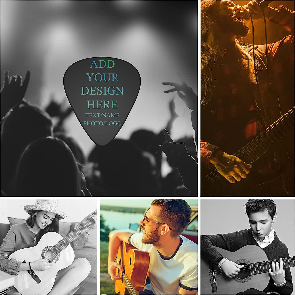 12 PCS Custom Guitar Picks Personalized Your Own Image Text Photo Guitar Plectrums Comfortable Feel Picks for Bass Electric Acoustic Guitars Ukulele Includes 0.46mm 0.71mm 0.96mm