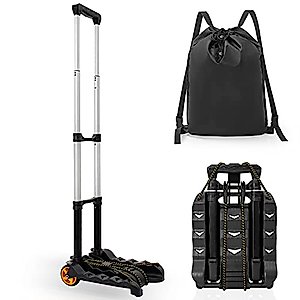 Folding Luggage Cart, TORIBIO Luggage Trucks Aluminum Portable Luggage Trolley with Storage Bag, Utility Dolly Platform Cart for Travel, House Office Moving, Travel, Shopping, Black