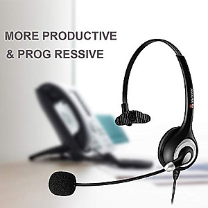 Phone Headset 2.5mm with Noise Canceling Mic & Mute Switch Telephone Headset for Panasonic AT&T Vtech Uniden Cisco Grandstream Cordless Phones