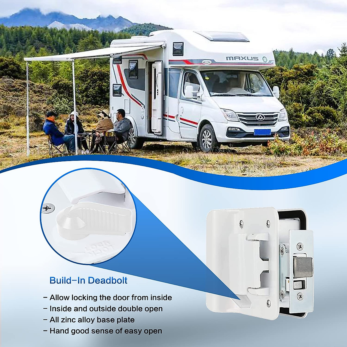 RV Door Lock 2 Pack White Camper Door Lock Travel Trailer Door Latch Zinc Alloy RV Entry Door Latch RV Door Lock Replacement Kit with Keys for Camper Horse Trailer Cargo Hauler