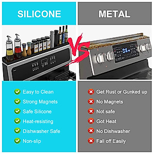 AUAUY Stove Top Shelf Magnetic, 30 inch Silicone Shelf for the Stove, Kitchen Organizer Oven Shelf Spice Rack, Stove Top Shelf With 3 Function Partitions, Stove Shelf Magnetic Shelf Of 6 Magnets-Black