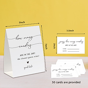 UHADRE Guess How Many Candies Game(One Sign with 50 Cards),Baby Shower Game, Bridal Shower Game, Minimalist Baby Shower, How Many Cards, Candy Guessing Game Sign and Cards Set-GCD10