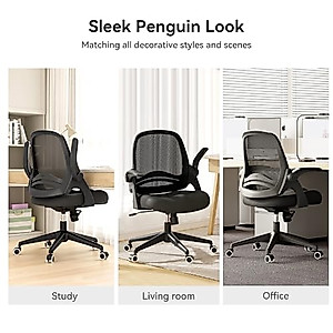 Hbada Office Chair, Desk Chair with Flip-Up Armrests and Saddle Cushion, Ergonomic Office Chair with S-Shaped Backrest, Swivel, Mesh, for Home and Office, Black