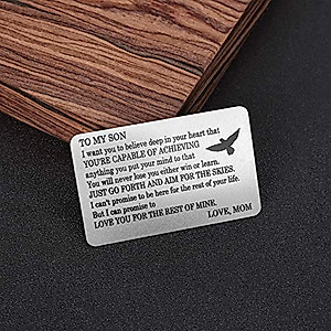 Personalized Engraved Stainless Steel Wallet Card Insert for Son - Unique Custom Love Note Metal Cards from Mom Mother for Birthday Graduation Christmas