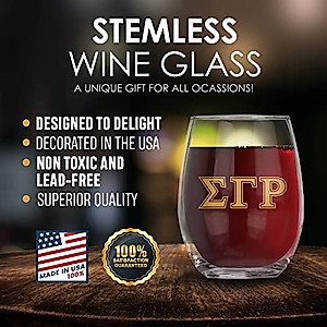 Bad Bananas BBGreek Sigma Gamma Rho Official Vendor - Set of Two 21 oz Stemless Wine Glasses with 10k Gold Ink - 1922 - SGRho - Sorority Paraphernalia