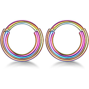 JINSAWW 2Pcs 16G Triple Stacked Septum Clicker Ring Surgical Steel Hinge Nose Rings Clicker Daith Helix Earring Piercing Jewelry