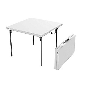 Lifetime 80884 37-Inch Square Fold-in-Half Table, 2 Pack, Light Commercial, White Granite