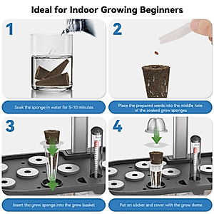 Fungiworks 202pcs Hydroponic Pods Kit for AeroGarden, Ahopegarden Garden Hydroponic Growing System Aero Seed Pods Kit Includes 50 Grow Sponges, 50 Grow Baskets, 50 Grow Domes, and 52 Stickers
