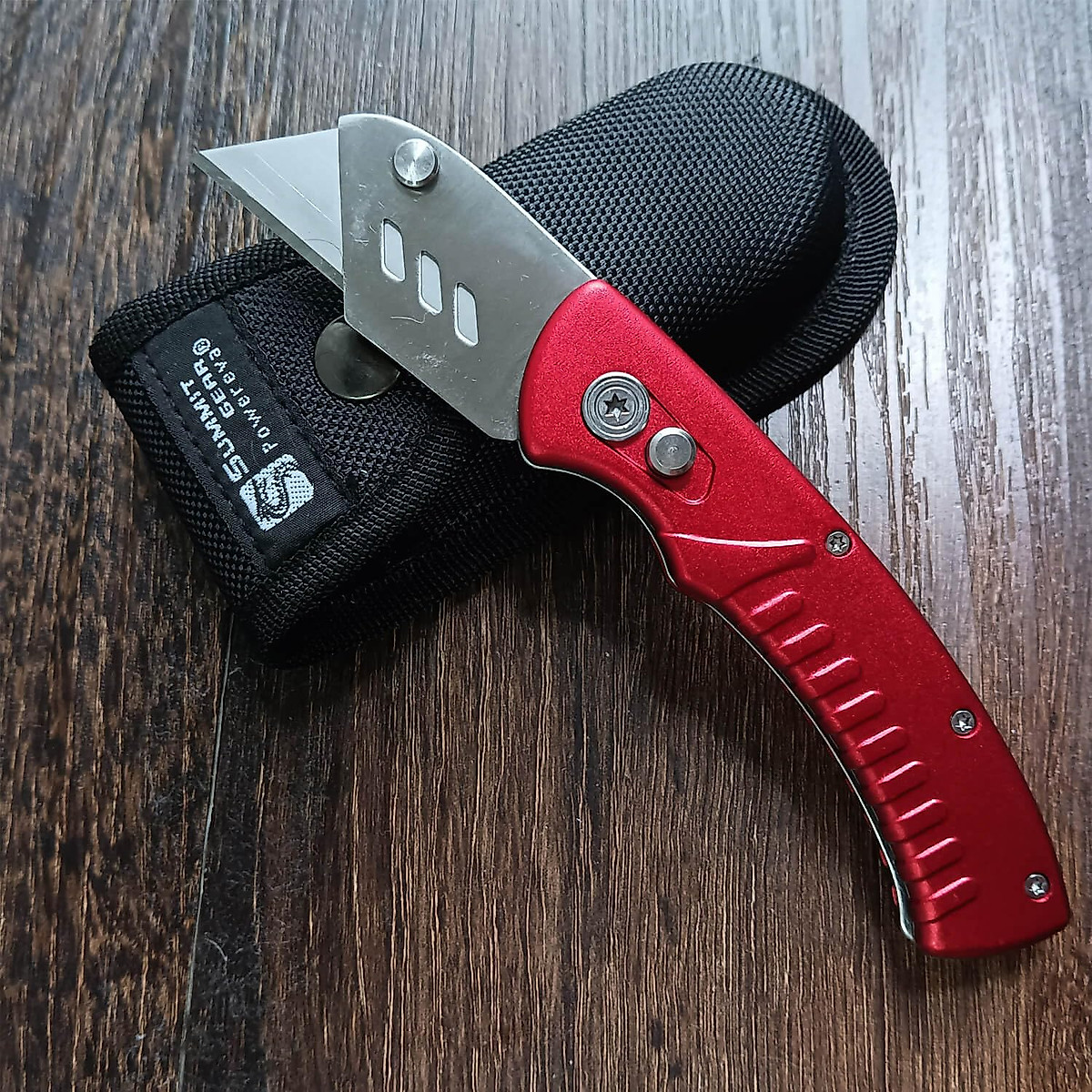 Utility Knife/Box Cutter/Electrician knife/Carpet knife Folding with Safe Lock-Back+Nylon Pouch+10 Extra SK5 Replacement Blades+10 Utility Hook Razor Blades Red