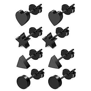 JOERICA 4 Pairs Heart Stainless Steel Stud Earrings for Women Star Earrings