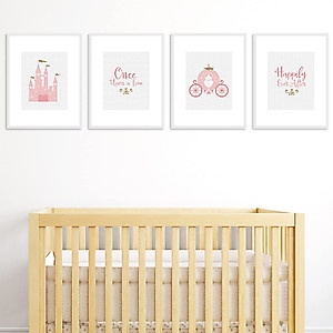 Big Dot of Happiness Little Princess Crown - Unframed Pink and Gold Castle Nursery and Kids Room Linen Paper Wall Art - Set of 4 - Artisms - 8 x 10 inches