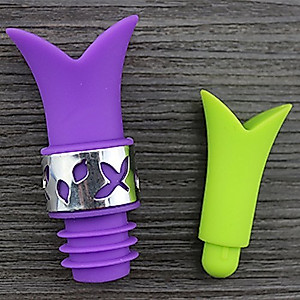 HYTK Cute Funny Gift Wine Bottle Stopper Pourer Silicone Material Lily Wine Pourer Packed of 3 No Leak (Green, Pink, Purple)