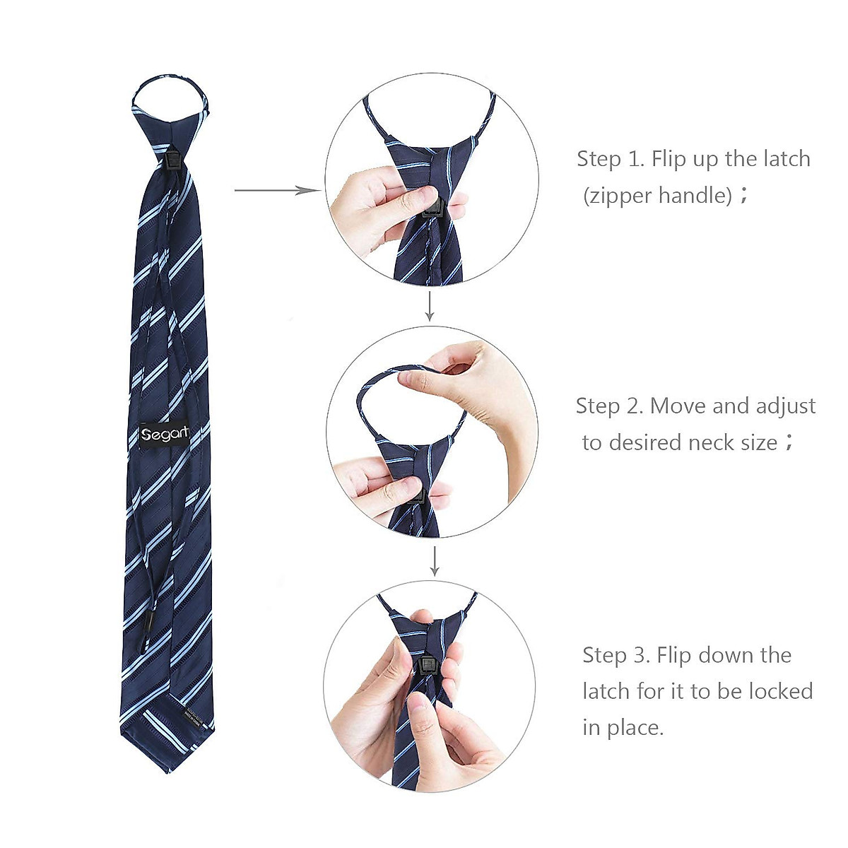 Segarty Zipper Ties for Men, 14PCS 18" Normal Skinny Neck Ties Bulk, Solid Silk Mens Pre Tied Necktie Set for Business Wedding Graduation