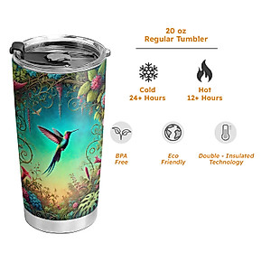 20oz Hummingbird Tumbler, Gifts for Hummingbird Lovers, Coffee Thermos for Women, Stainless Steel Double Wall Vacuum Insulated Coffee Mug, Travel Cup with Lid