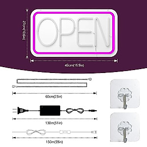 LED Open Signs for Business Ultra Bright Lighted Sign Open neon 16.5“ × 9”with ON/OFF Switch adapter for store window display, Party Bar Salon Hotel (White & Pink)